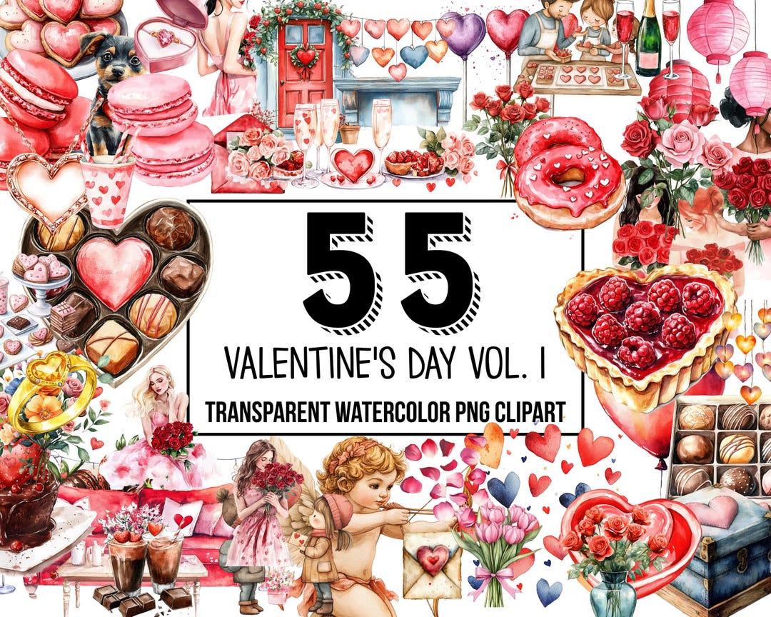 Valentine's Day Watercolor Clipart - Chocolate Graphics, Candy Box ...