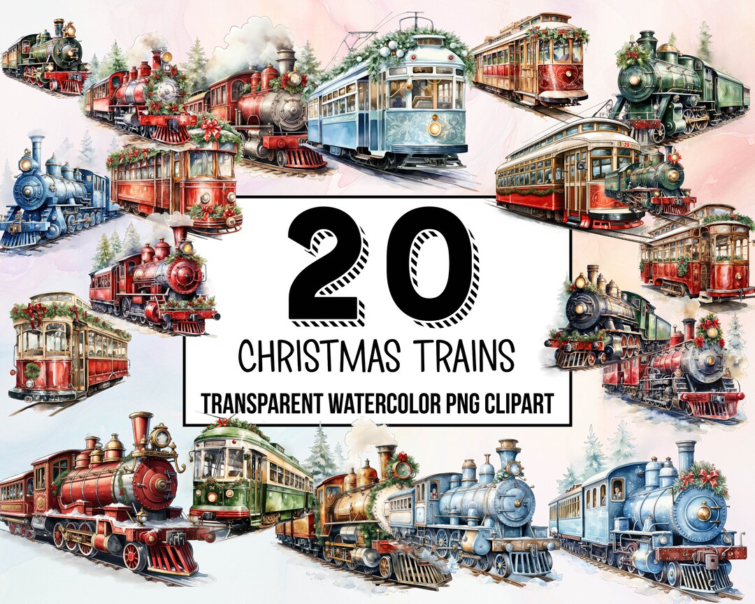 Christmas Trains Digital Clipart Pack Christmas Trains Watercolor ...