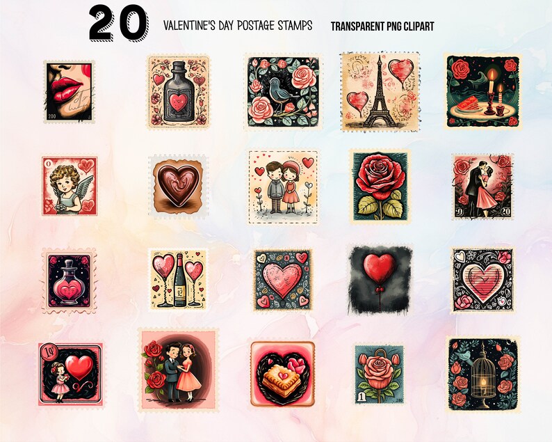 Vintage Clip Art Valentine's Day Postage Stamps Clipart Pack, Vintage ...