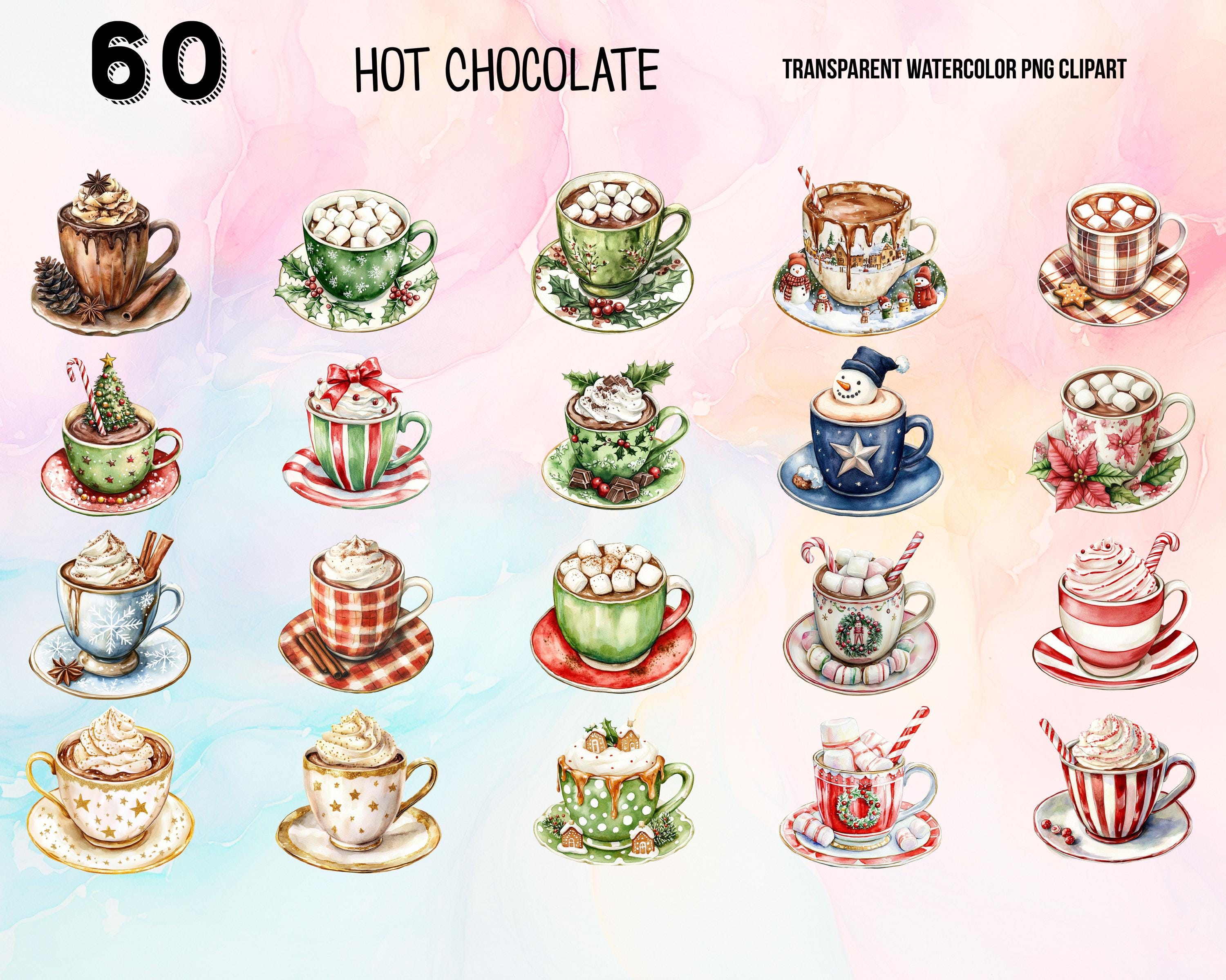 Hot Chocolate Watercolor Clipart - Cozy Winter Drinks, Hot Cocoa Pngs ...