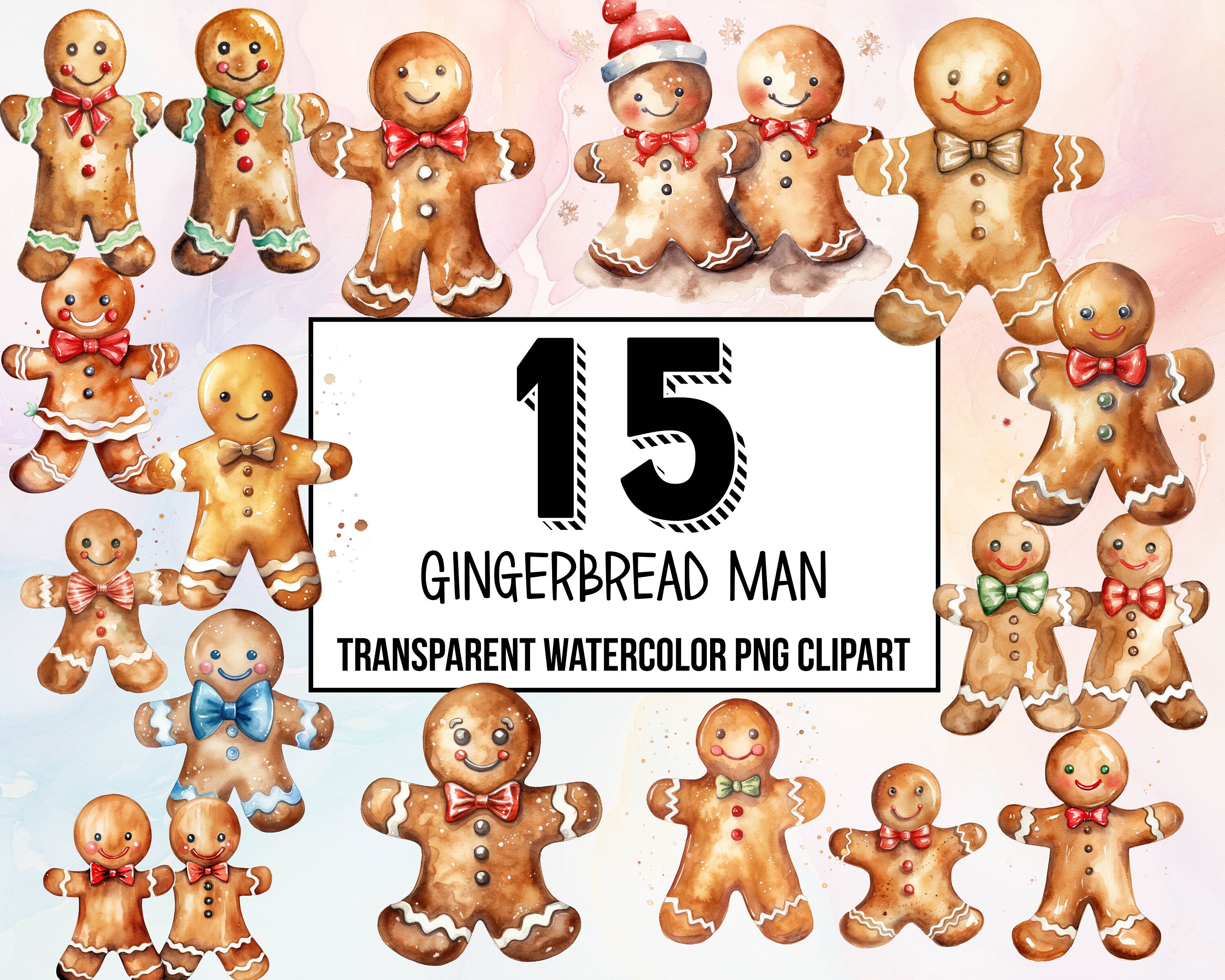 Gingerbread Man Digital Clipart Pack, Traditional Christmas Decor ...