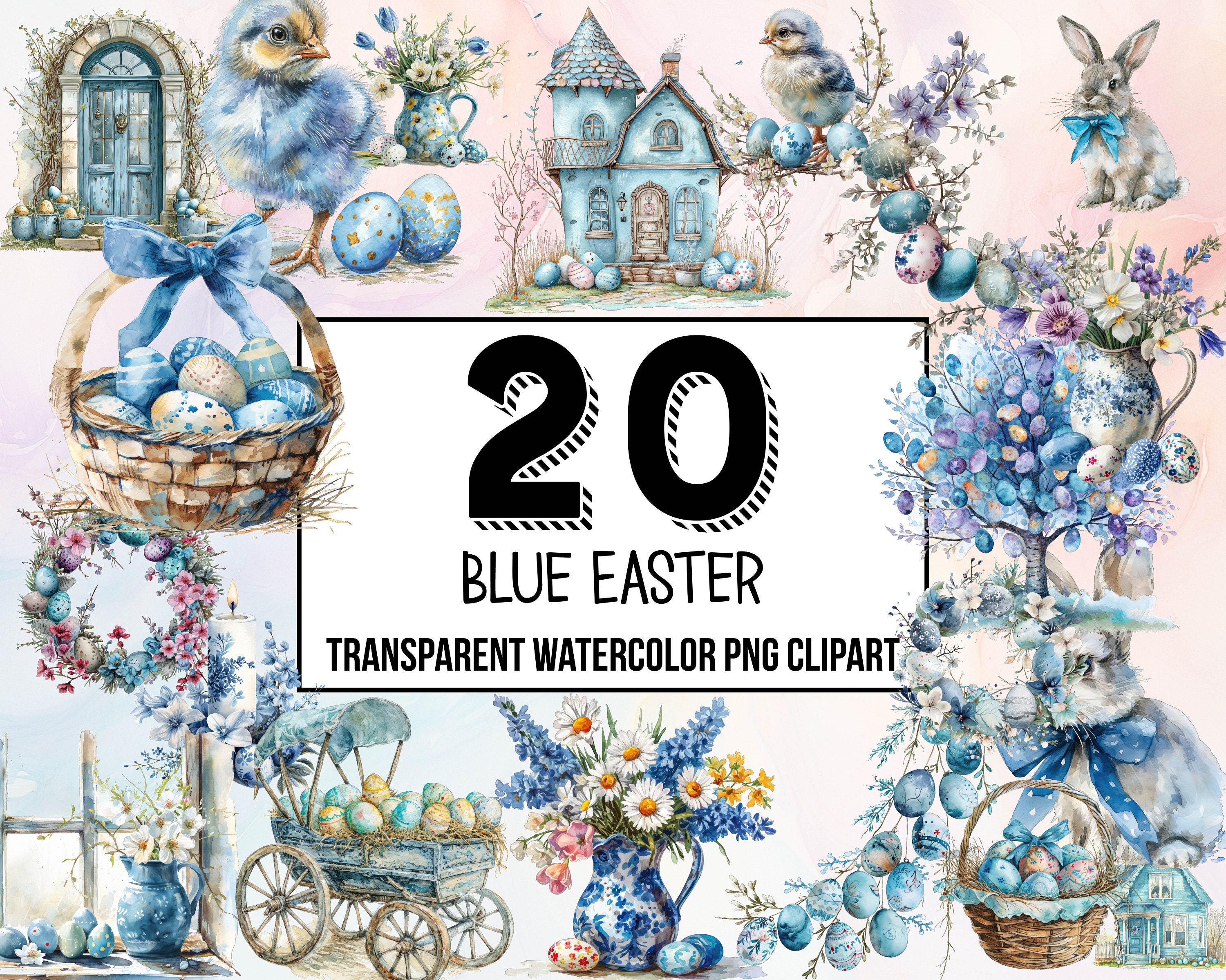 Blue Easter Watercolor Clipart Pack - Etsy