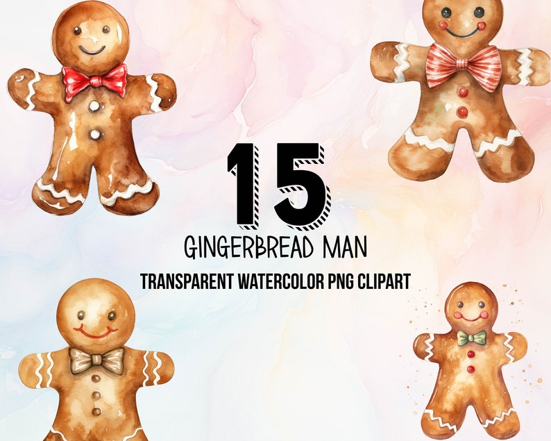 Gingerbread Man Digital Clipart Pack, Traditional Christmas Decor ...