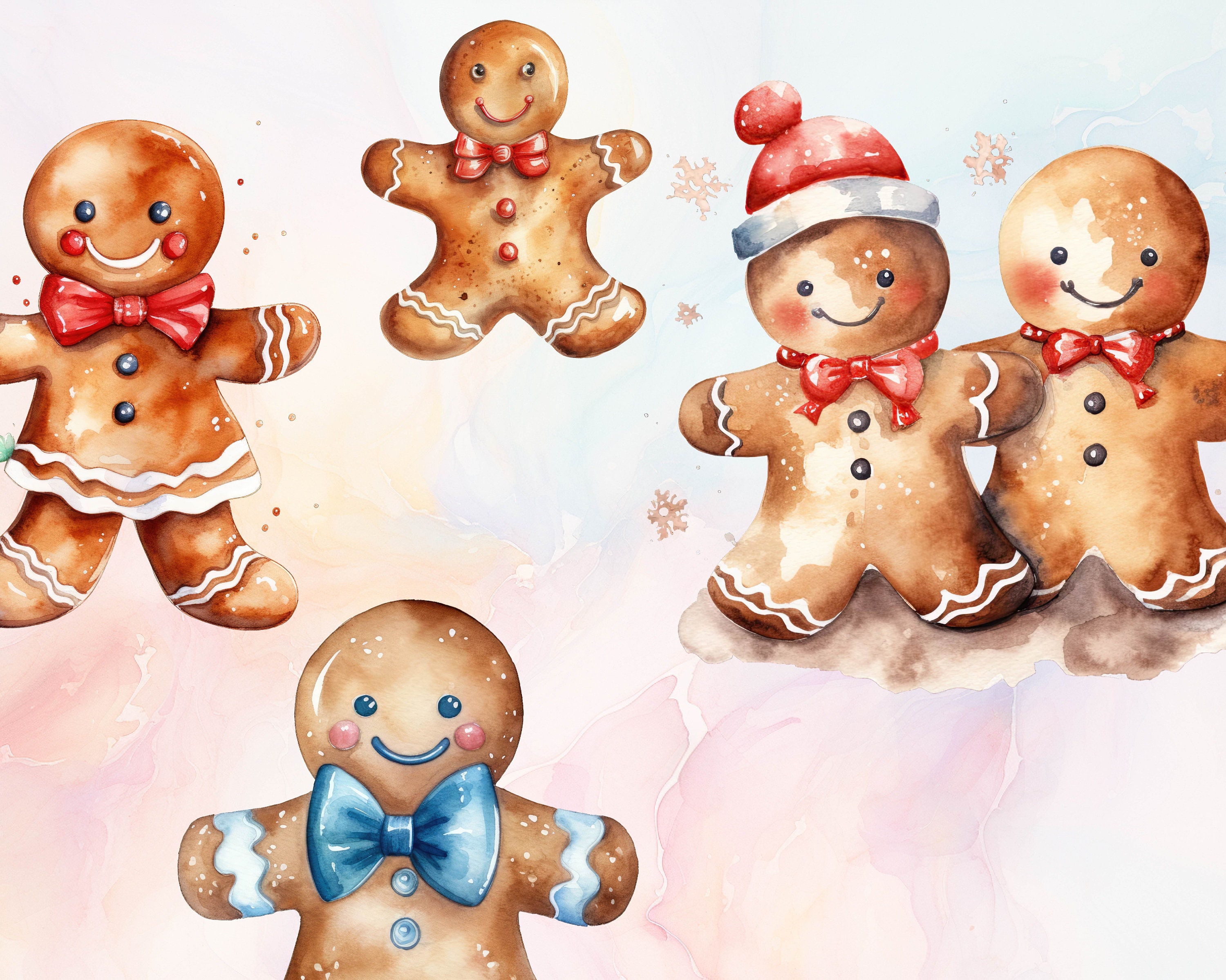 Gingerbread Man Digital Clipart Pack Watercolor Illustrations Holiday