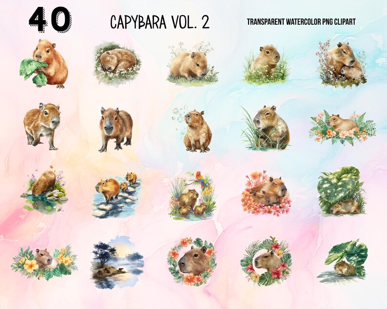 Capybara Clipart Vol. 2 – Kawaii Capybara, Carpincho Clipart, Capybara ...