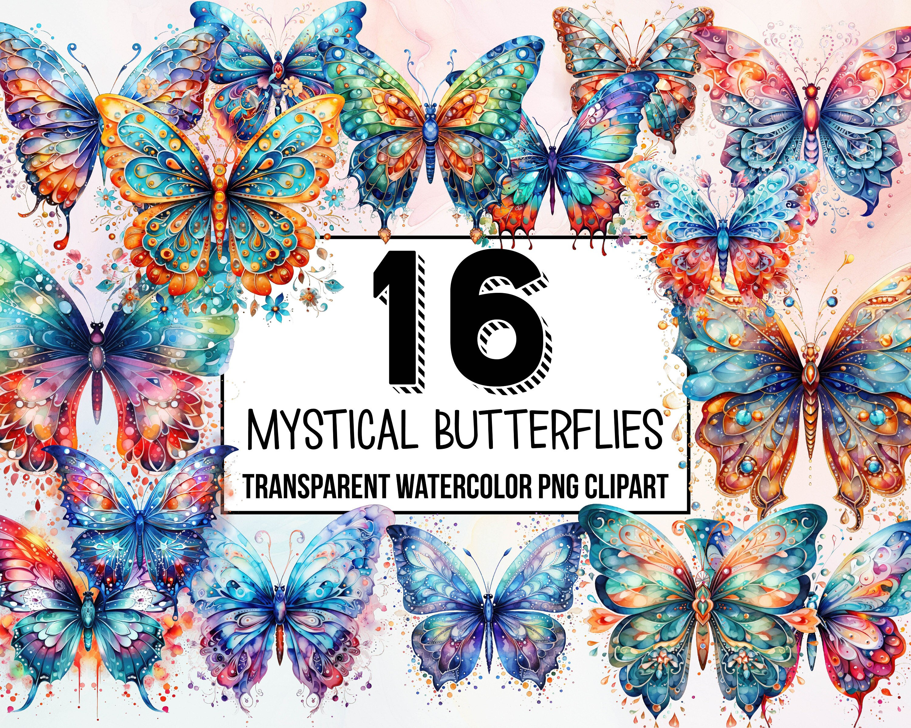 Mystical Butterfly Clipart Set - Watercolor Butterfly Illustrations ...