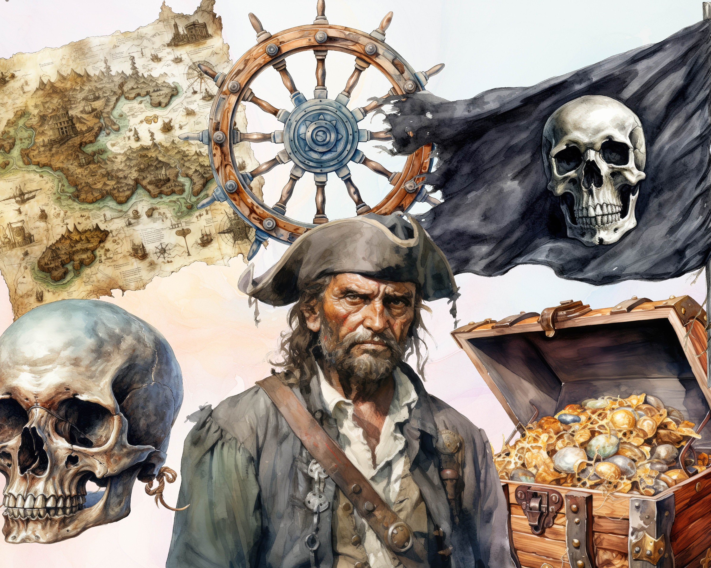 Savage Pirates Clipart Set Collection Pack - Watercolor Pirates ...