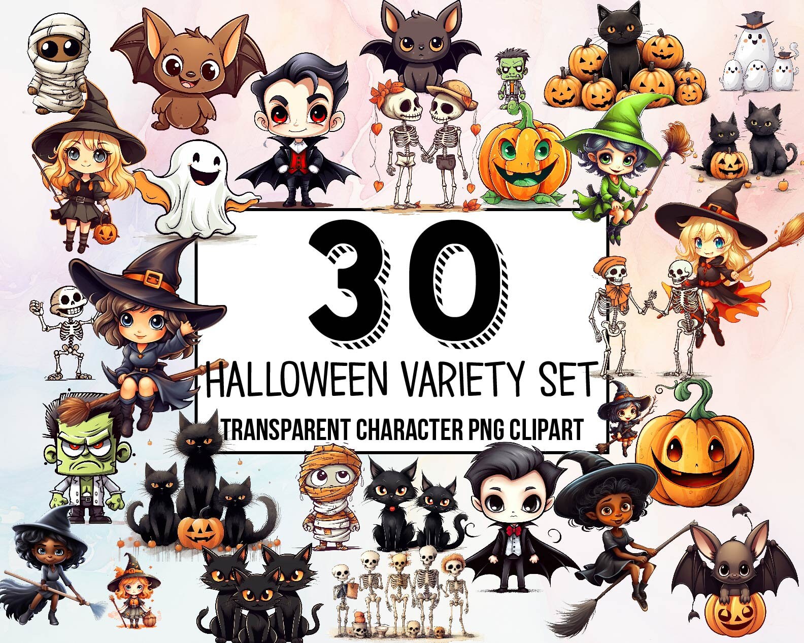 Halloween Variety Character Clipart Set - Animated Halloween Characters ...