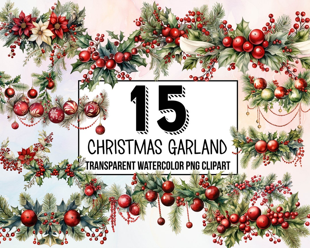 Christmas Garland Digital Clipart Pack Holiday Art Tirages ...