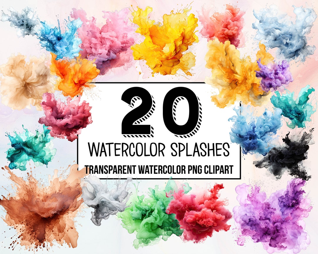 Watercolor Splashes Digital Clipart Pack- Watercolor Illustrations ...