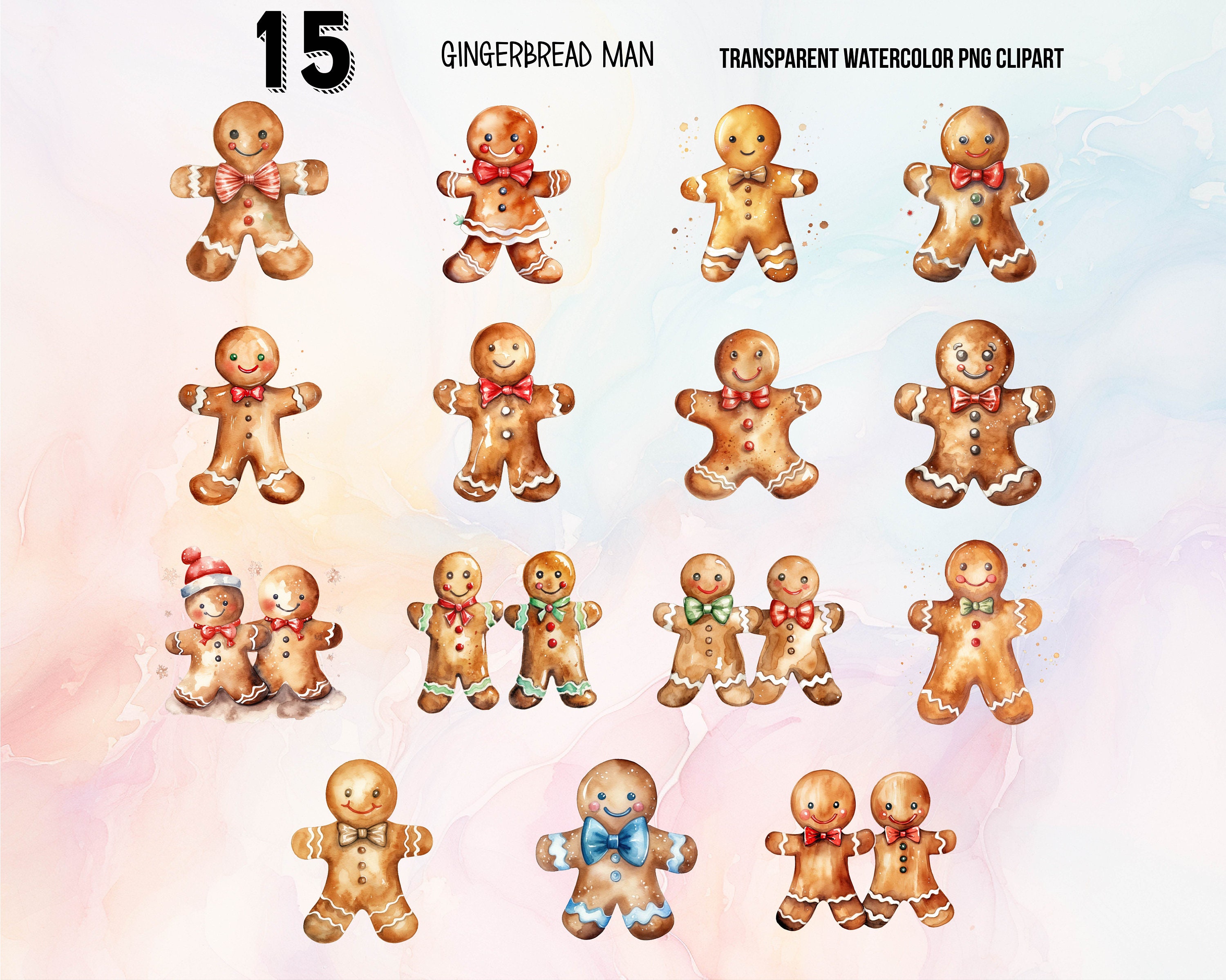 Gingerbread Man Digital Clipart Pack, Traditional Christmas Decor ...