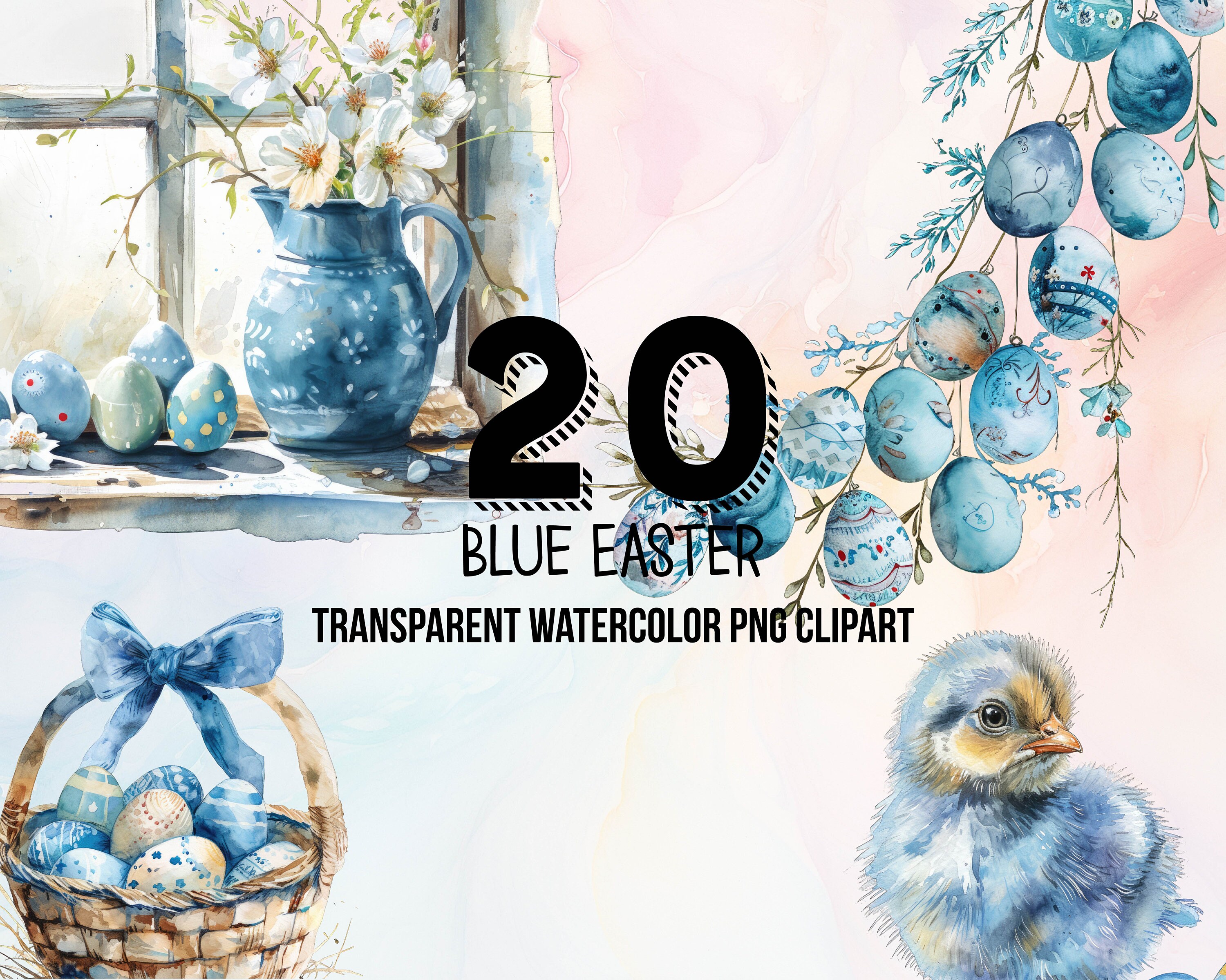 Blue Easter Watercolor Clipart Pack - Etsy