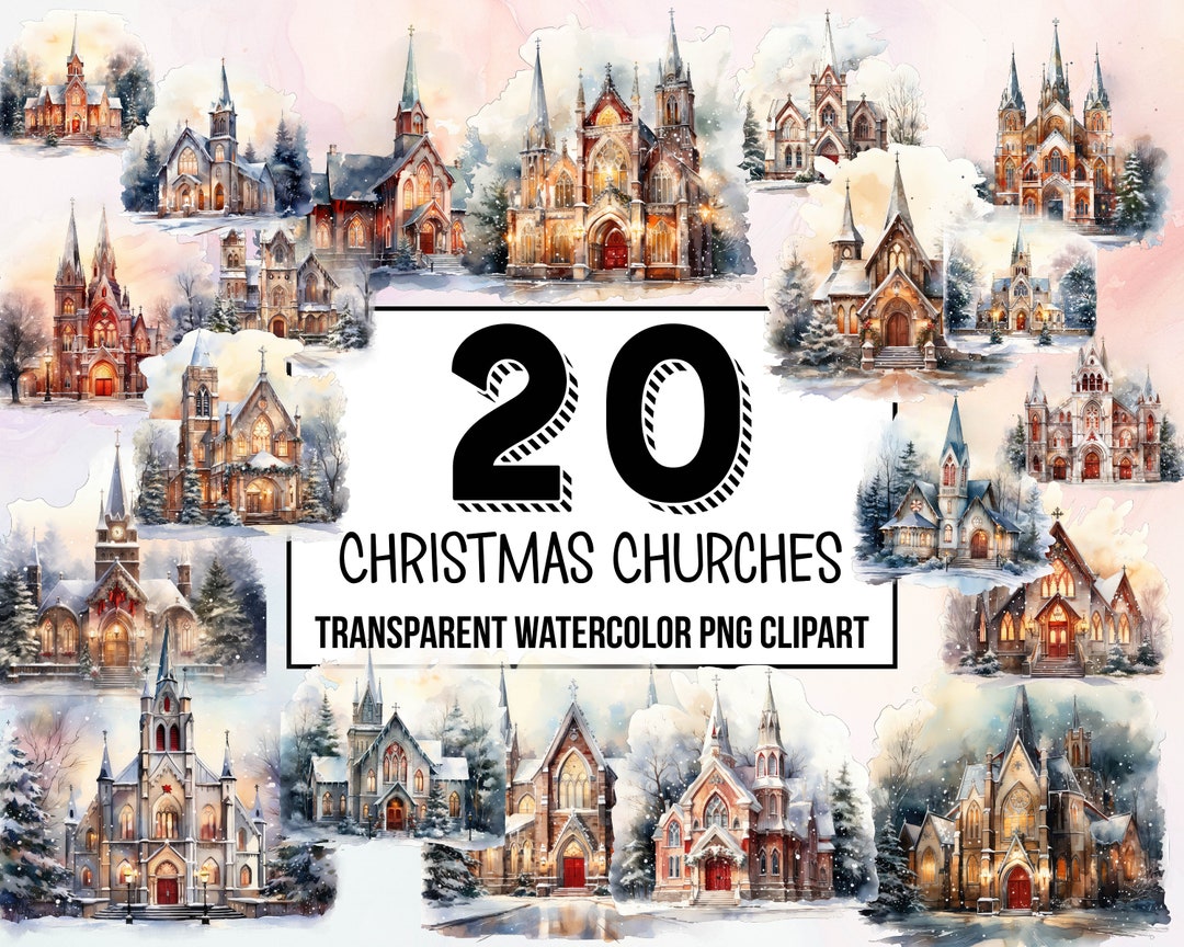 Christmas Churches Clipart Set, Traditional Christmas Decor, Digital ...