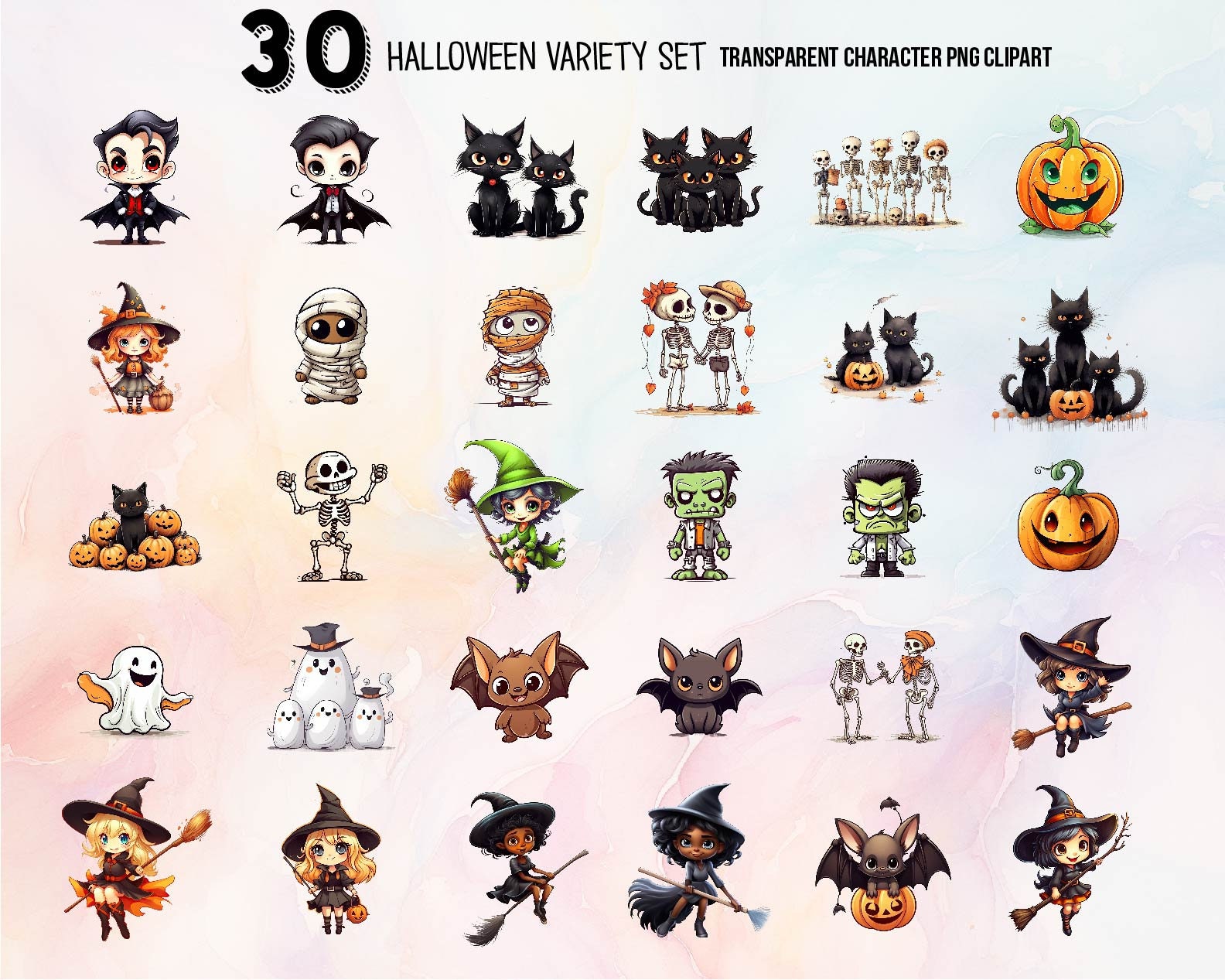 Halloween Variety Character Clipart Set - Animated Halloween Characters ...
