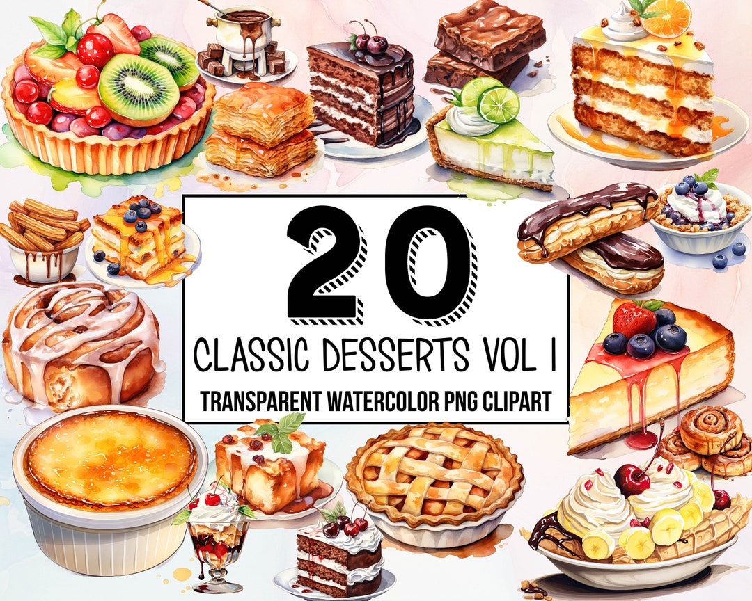 Classic Desserts Vol. 1 Digital Clipart Pack - Watercolor Dessert ...