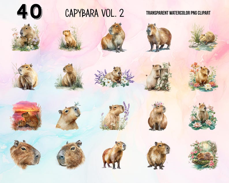 Capybara Clipart Vol. 2 – Kawaii Capybara, Carpincho Clipart, Capybara ...