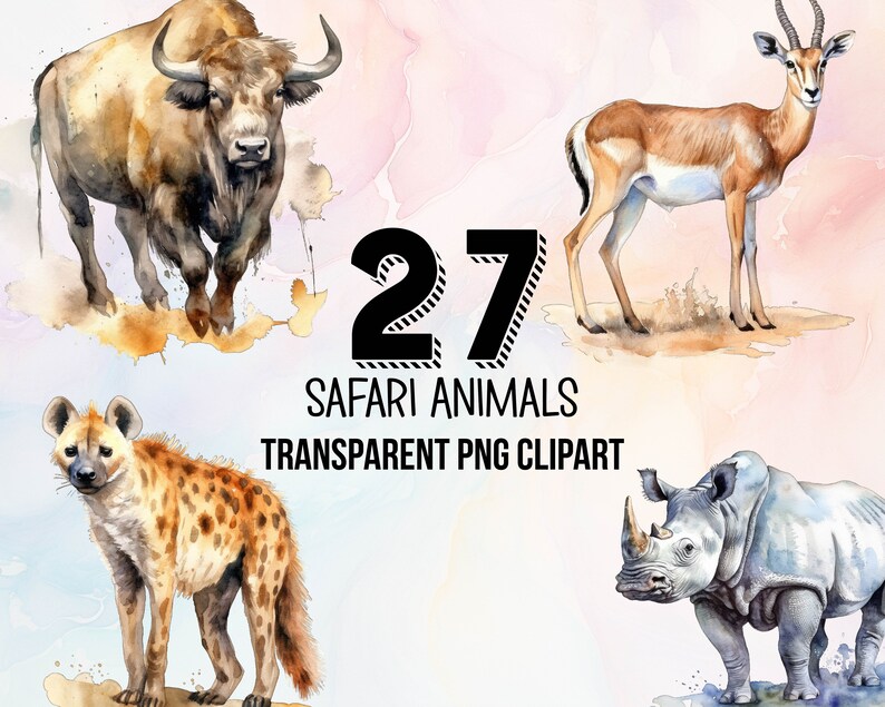 Majestic Safari Animals Watercolor Clipart, Safari Animals Watercolor ...