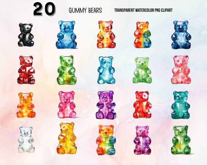 Gummy Bears Watercolor Clipart Set - Watercolor Candy Clipart - Digital ...