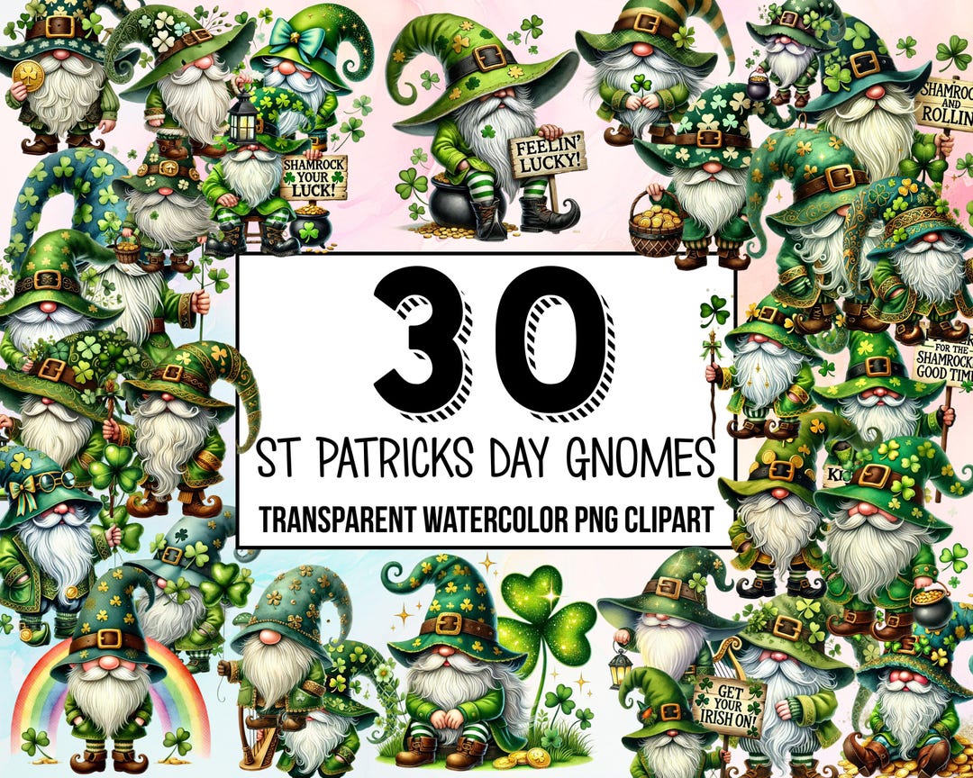 St. Patrick's Day Gnomes Clipart Collection, Watercolor Irish Gnome ...