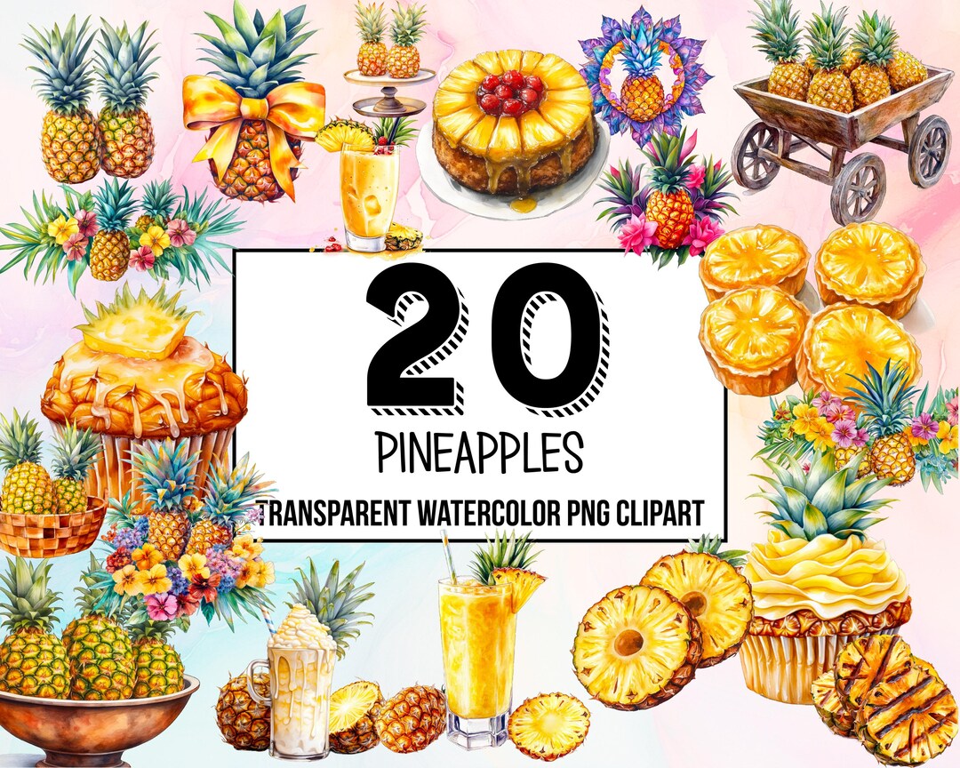 Pineapple Clipart Set - Watercolor Pineapple Fruit Illustrations ...