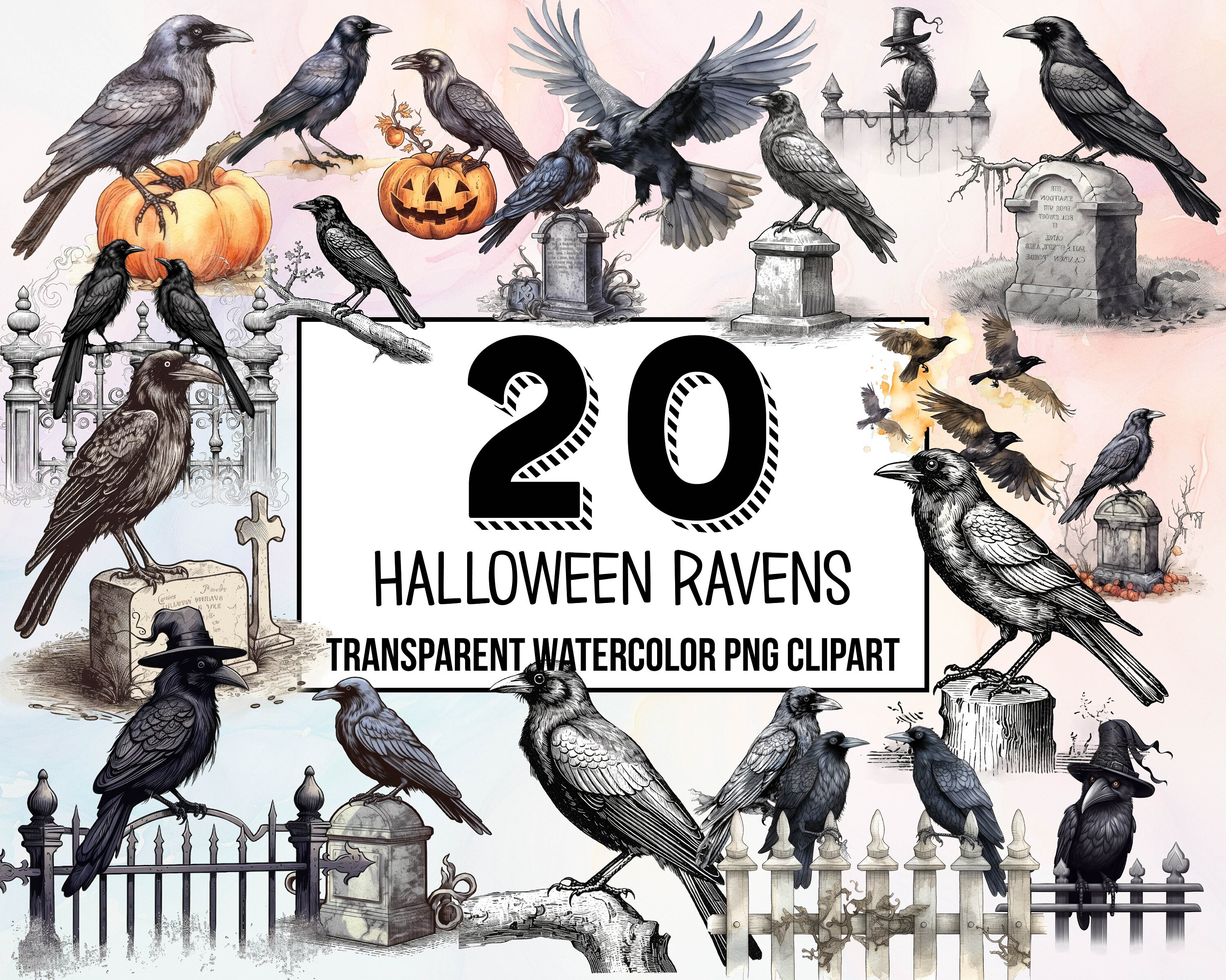 Halloween Ravens Digital Clip Art Pack - Etsy