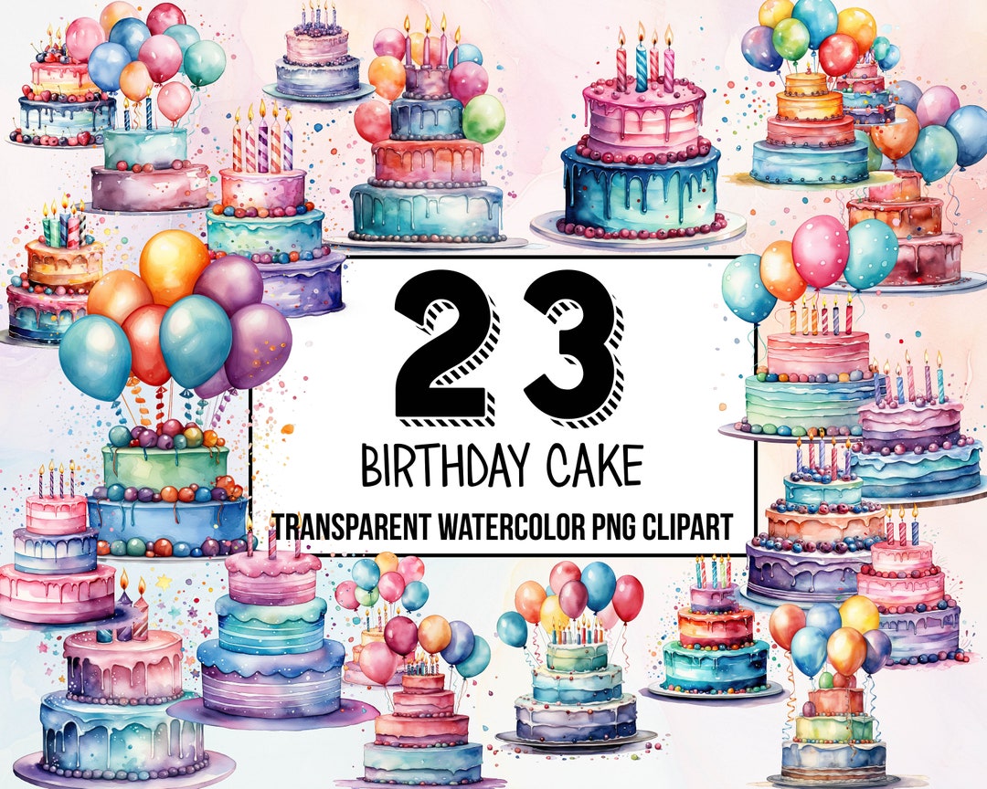 Birthday Cake Watercolor Clipart Set - Watercolor Cake Clipart ...