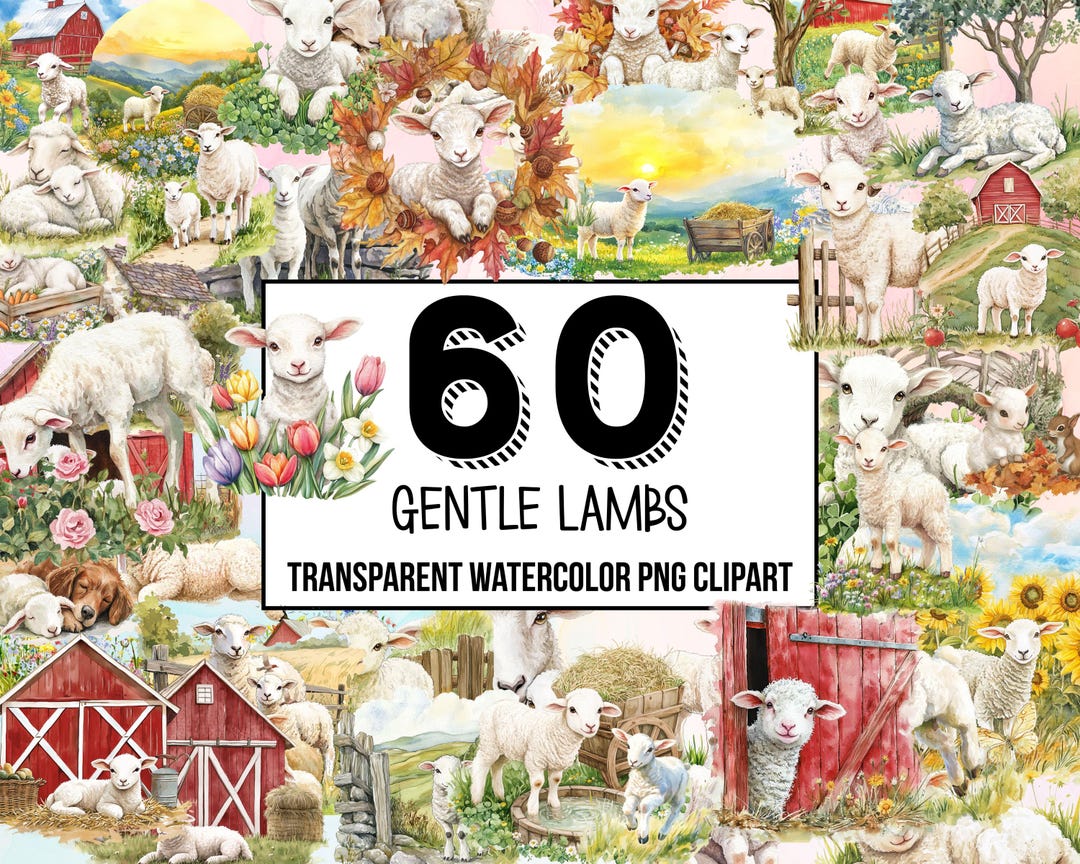 Gentle Lambs Watercolor Clipart, Lamb PNG, Cute Baby Lamb Graphics ...