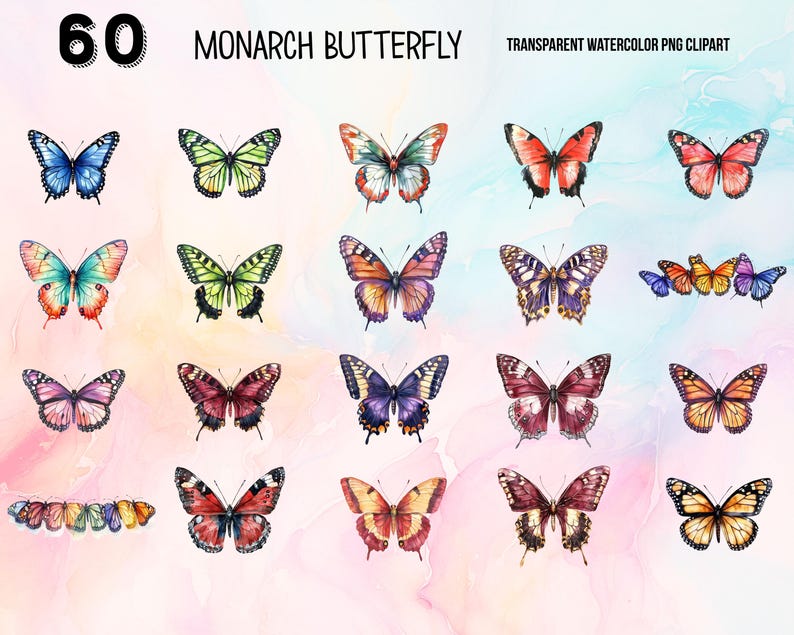 Monarch Butterfly Digital Clipart Pack, Butterfly Art Clipart, Digital ...