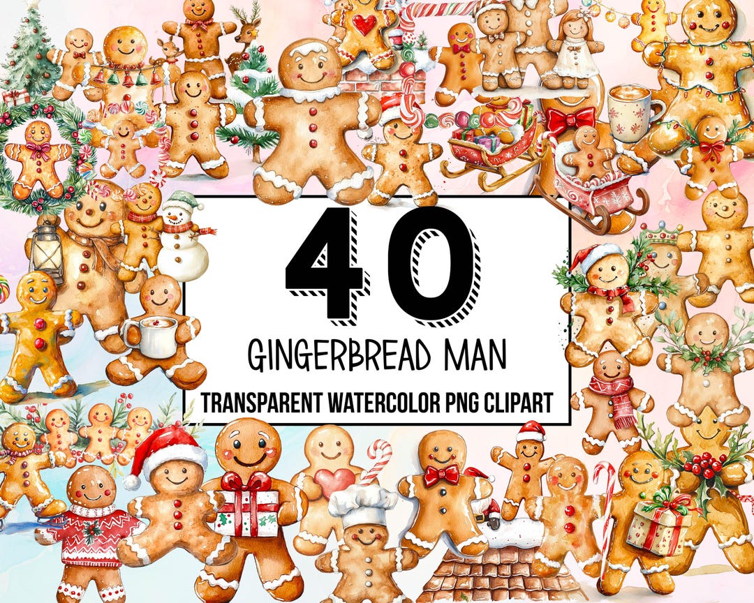 Gingerbread Man Digital Clipart, Traditional Christmas Decor, Digital ...