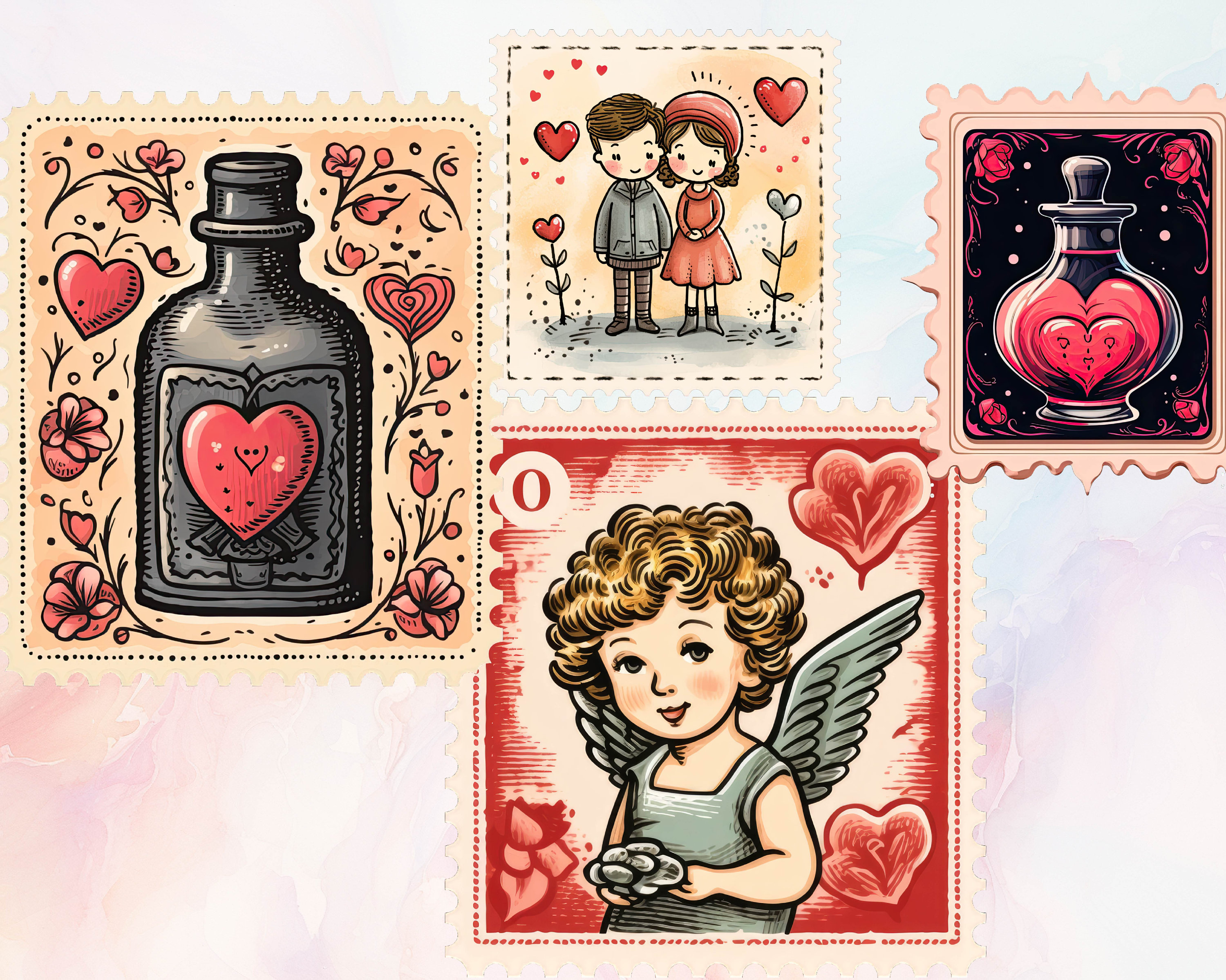 Vintage Clip Art Valentine's Day Postage Stamps Clipart Pack, Vintage ...
