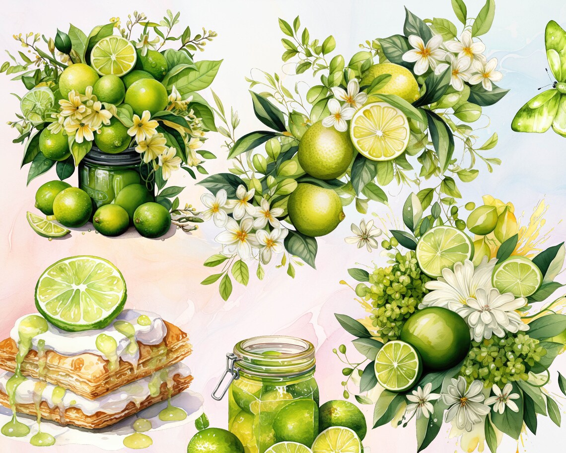 Key Lime Clipart Set - Watercolor Lime Illustrations - Citrus Fruit Art ...