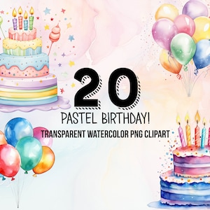 Pastel Birthday Watercolor Clipart Pack - High-quality Digital ...