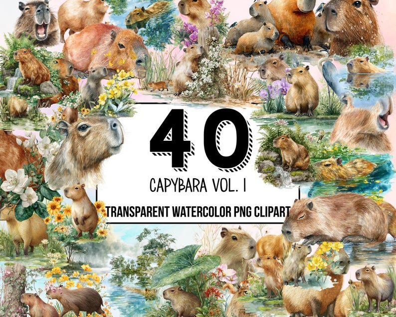 Capybara Clipart Vol. 1 – Kawaii Capybara, Carpincho Clipart, Capybara ...
