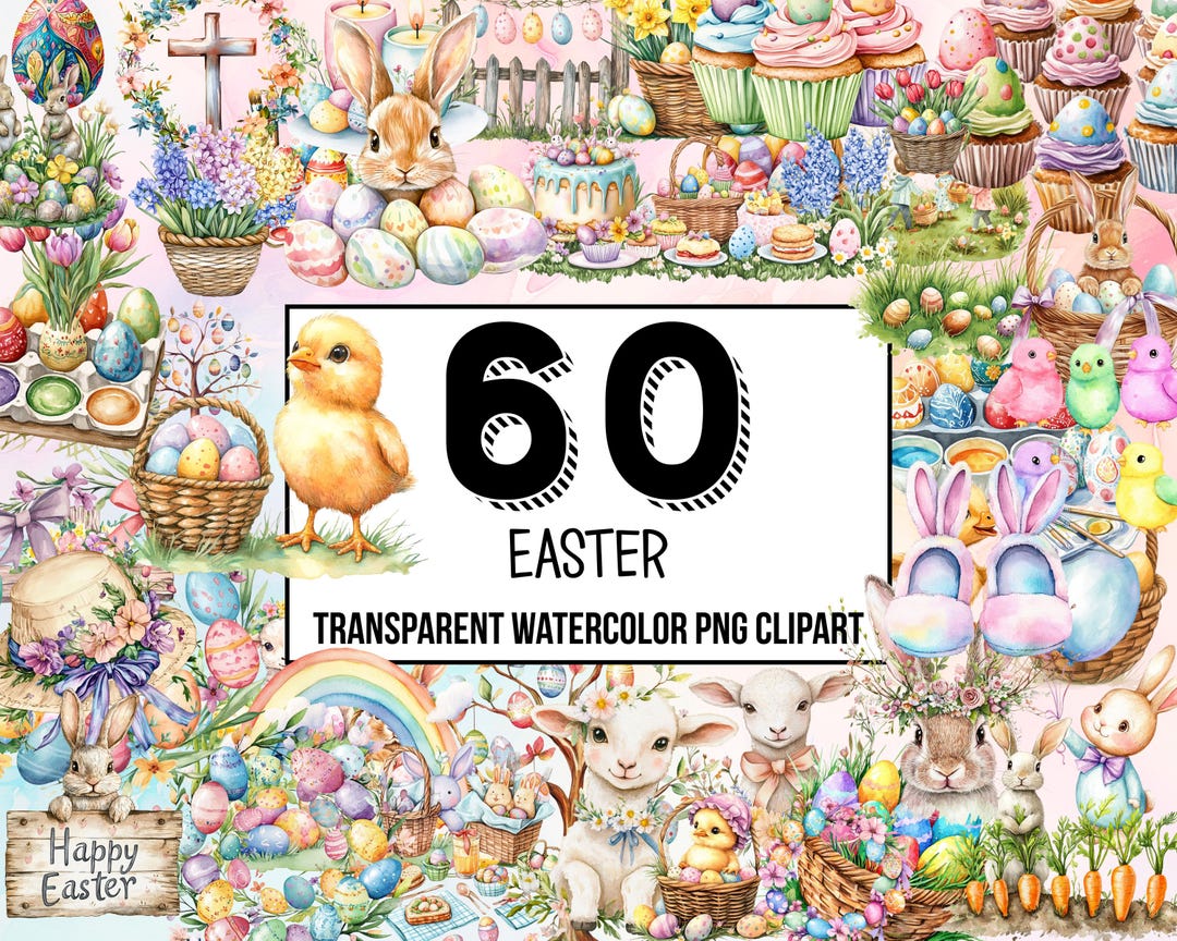 Easter Watercolor Clipart Pack – Watercolor Rabbit Graphics, Cute ...