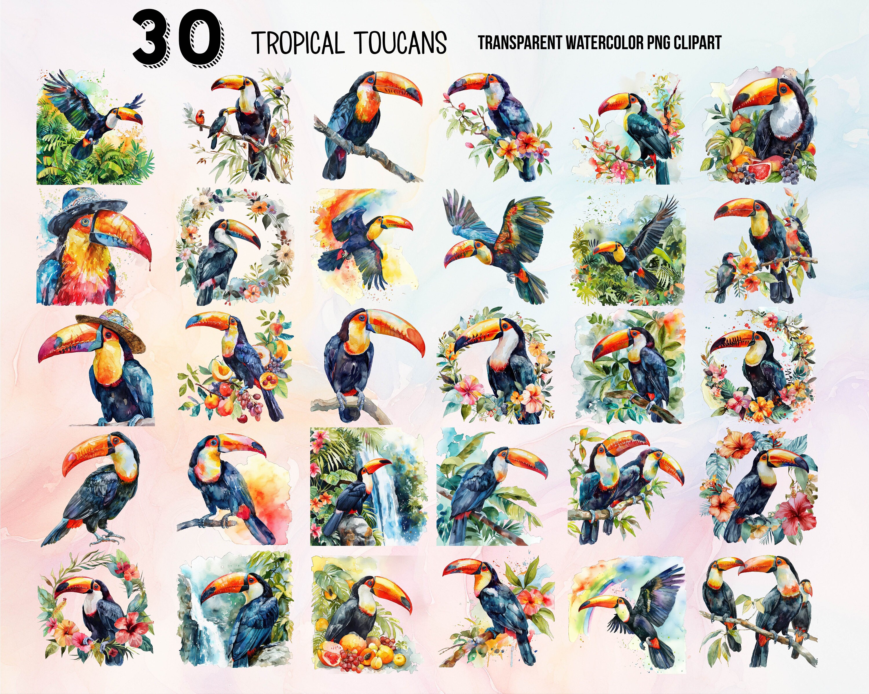 Tropical Toucans Clipart Set Digital Download, Digital Planner, Instant ...