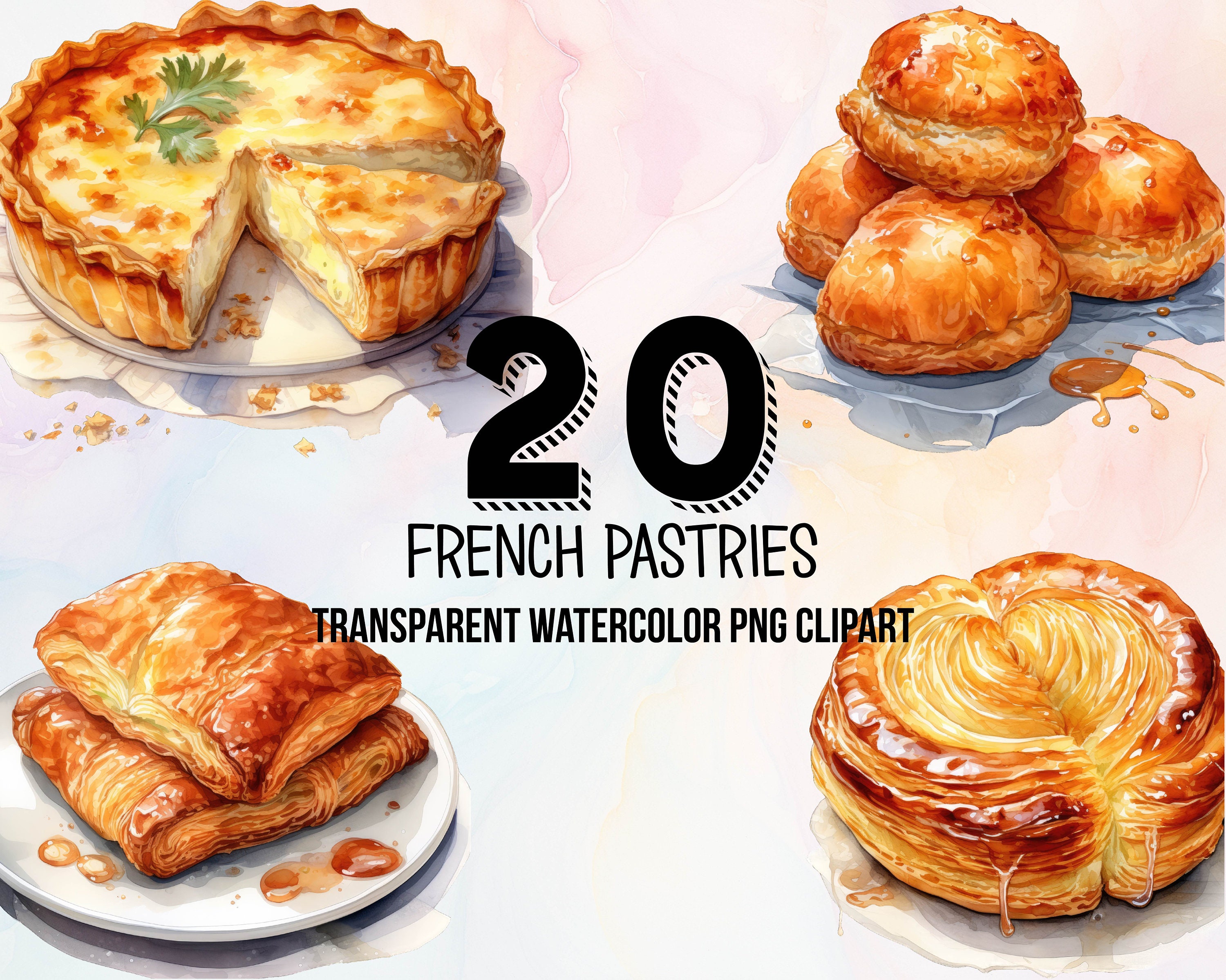 French Pastry Clipart Set - Watercolor Bakery Illustrations - Artistic ...