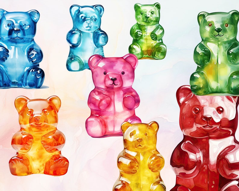 Gummy Bears Watercolor Clipart Set - Watercolor Candy Clipart - Digital ...