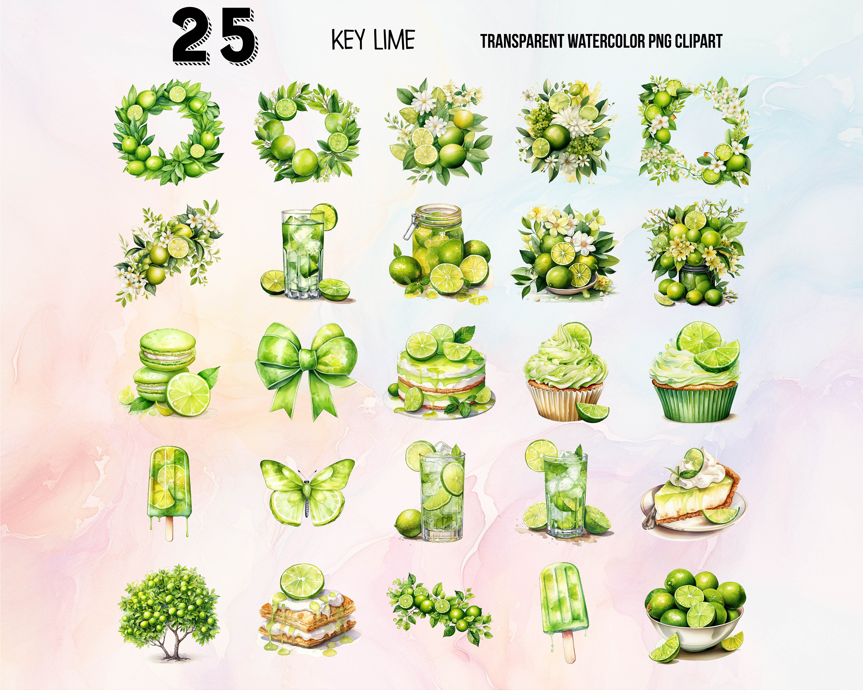 Key Lime Clipart Set - Watercolor Lime Illustrations - Citrus Fruit Art ...