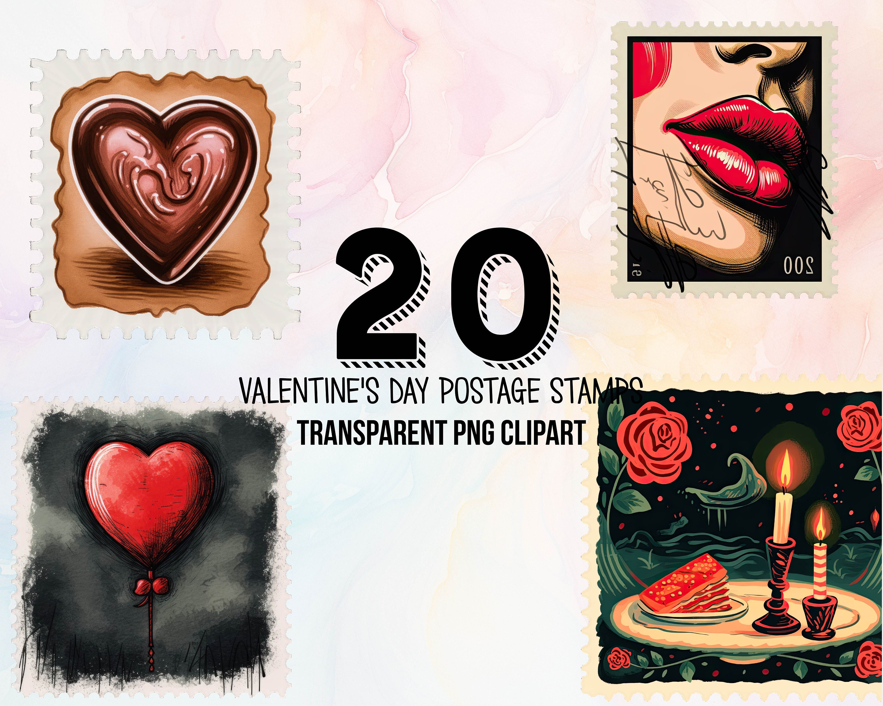 Vintage Clip Art Valentine's Day Postage Stamps Clipart Pack, Vintage ...