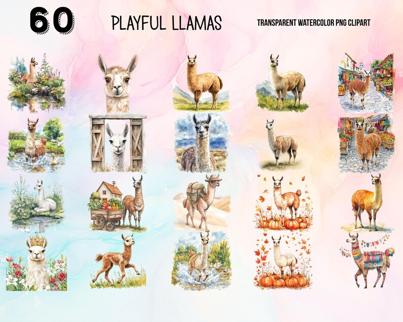Playful Llamas Clipart Collection – Watercolor Llama and Alpaca ...