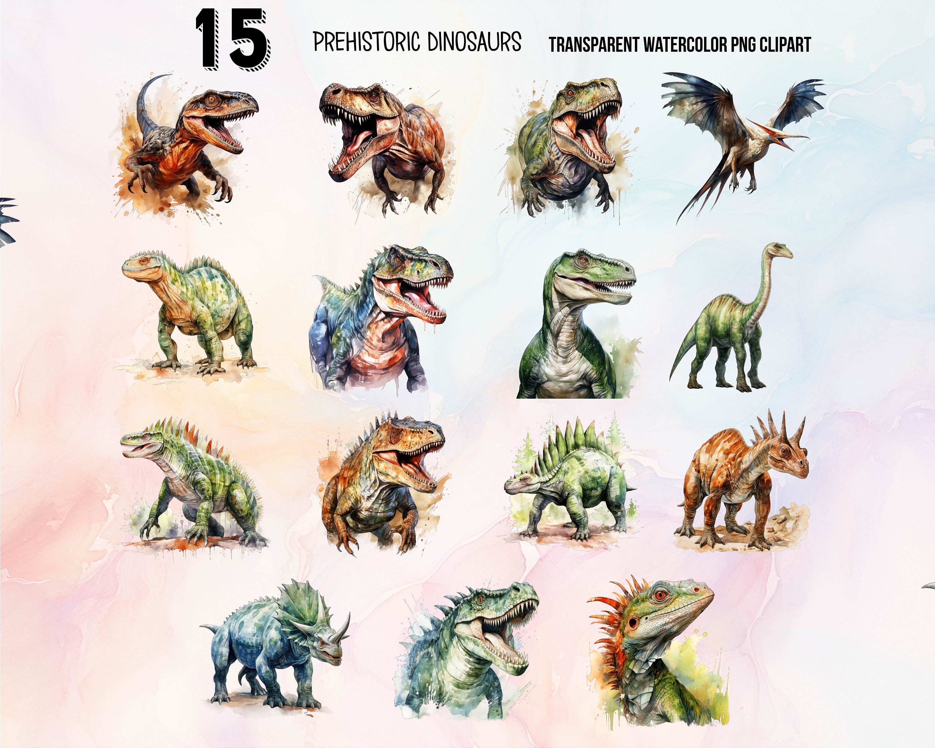 Prehistoric Dinosaurs Digital Clipart Pack - Illustrations,clipart Pack ...