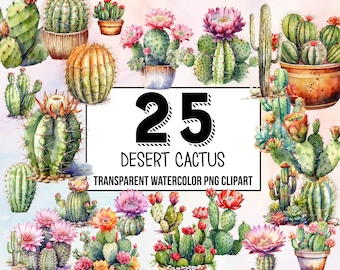 Watercolor Cactus Clipart, Desert Cactus PNG, Instant Download ...
