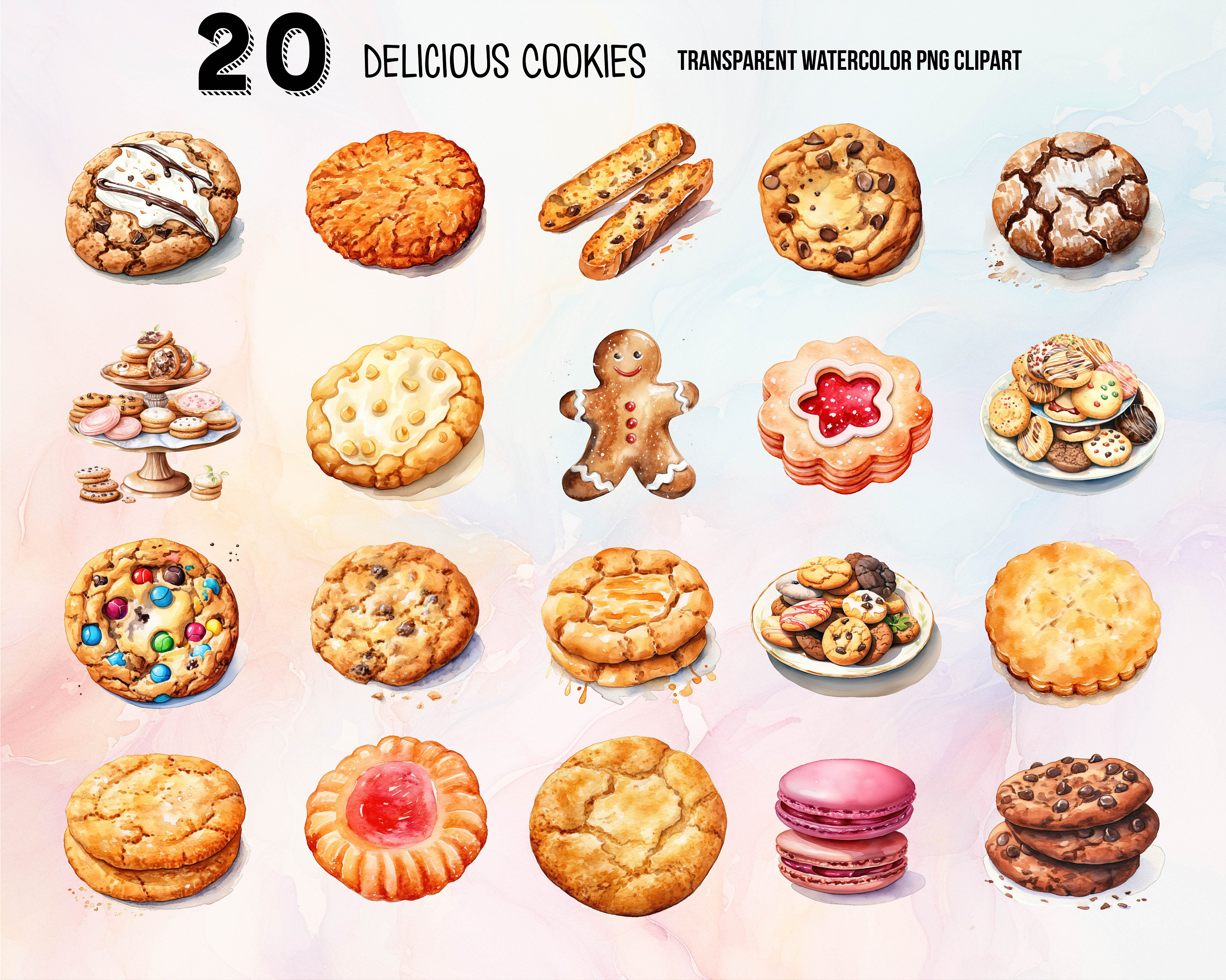 Delicious Cookies Digital Clipart Pack - Watercolor Dessert ...