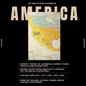 1871 Map of River Systems in America Archival Map of North and South ...