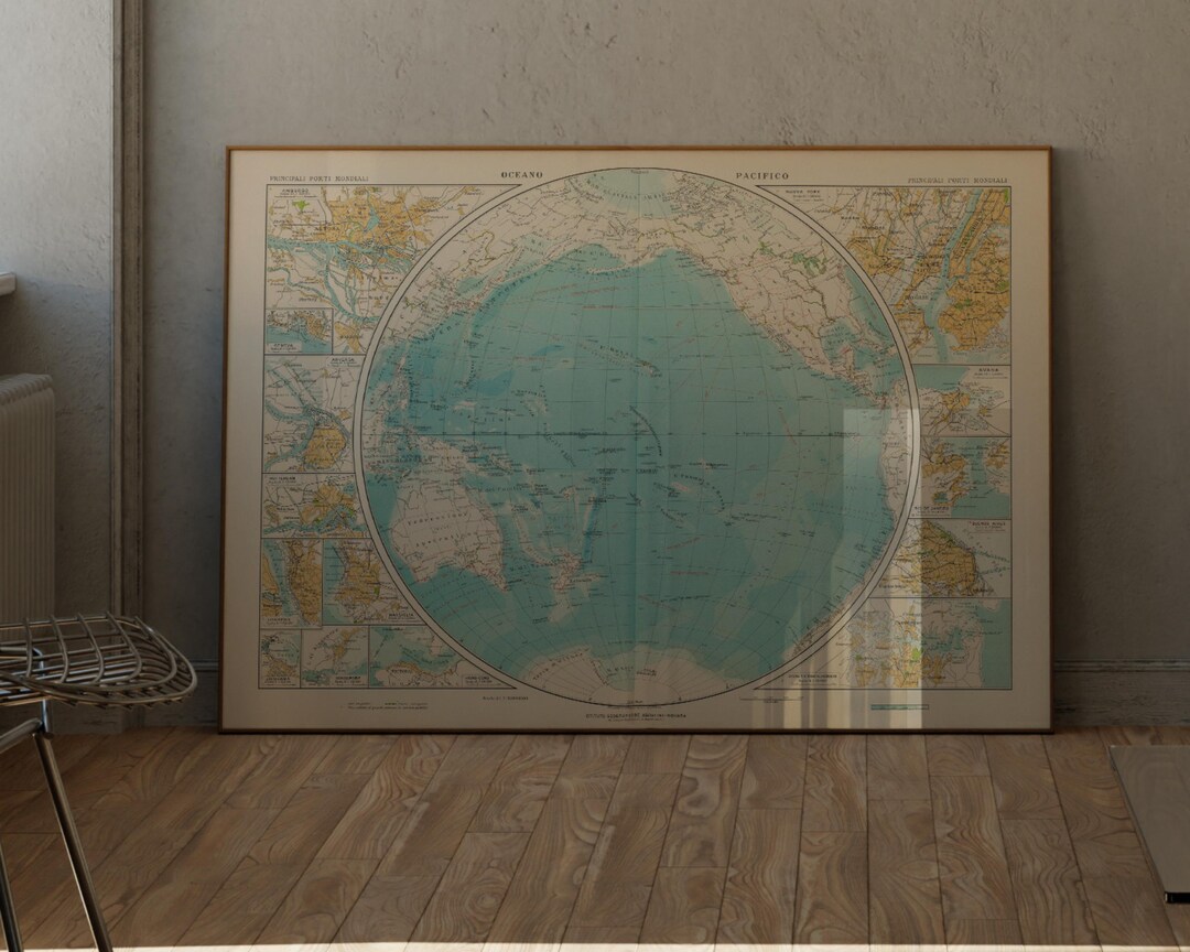 1922 Map of Pacific Ocean | Oceano Pacifico | Oceanic Map | Nautical ...