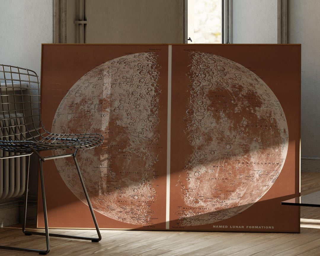 1960 Map of Lunar Formations | Moon Map | Classroom Wall Art | Detailed ...