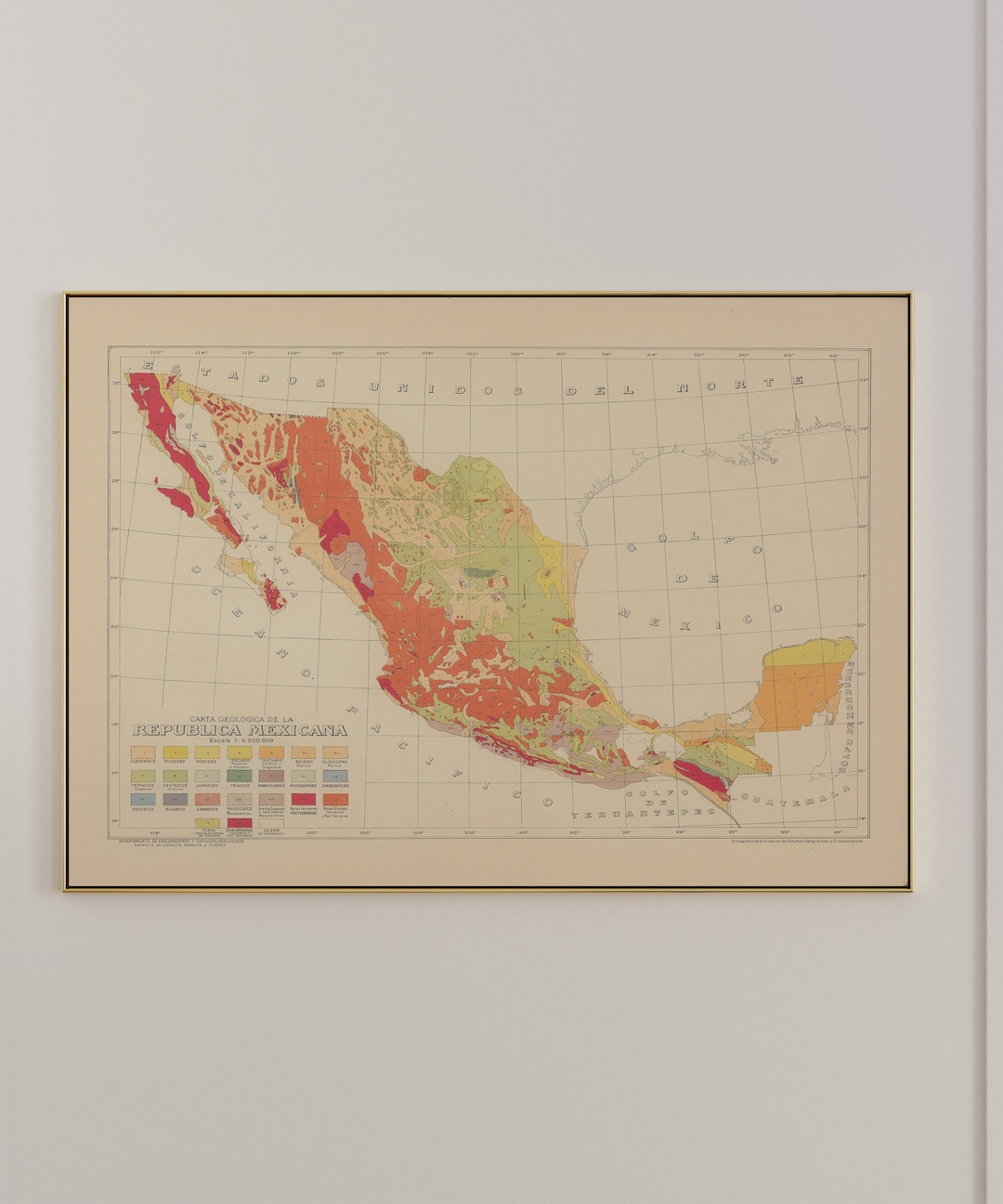 1921 Geological and Topographical Map of Mexico Vintage Mexican ...