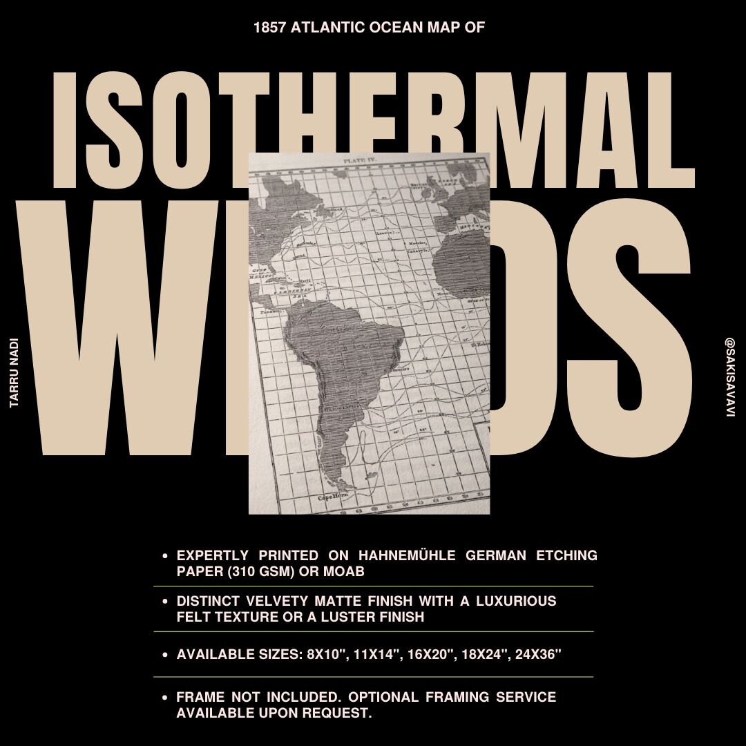 1857 Atlantic Ocean Isothermal Winds Map | Matthew Fontaine Maury ...