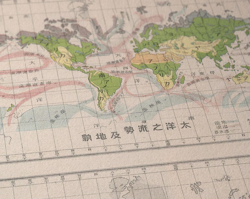 1906 Japanese Ocean Currents & Wind Map: Vintage Marine Science Art - Etsy