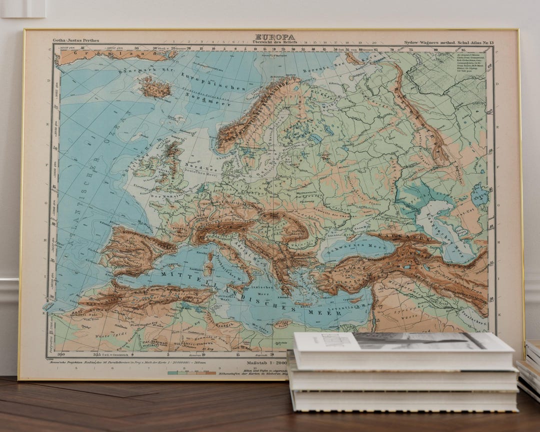 1944 Europe Map: Vintage Hermann Wagner Wall Art - Etsy